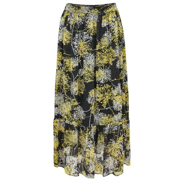 SMART AND JOY Long Skirt With Linear Print And Ruffles - Black