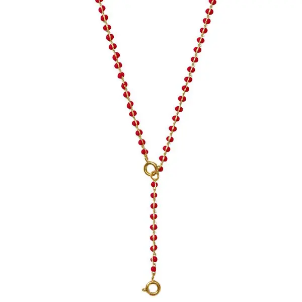 ALEXIE OF ATHENS Enamel Strand Drop Chain Charm Necklace - Red