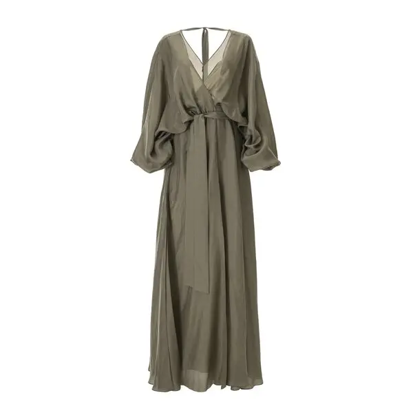 LITA COUTURE Pure Silk Wrap Dress In Olive