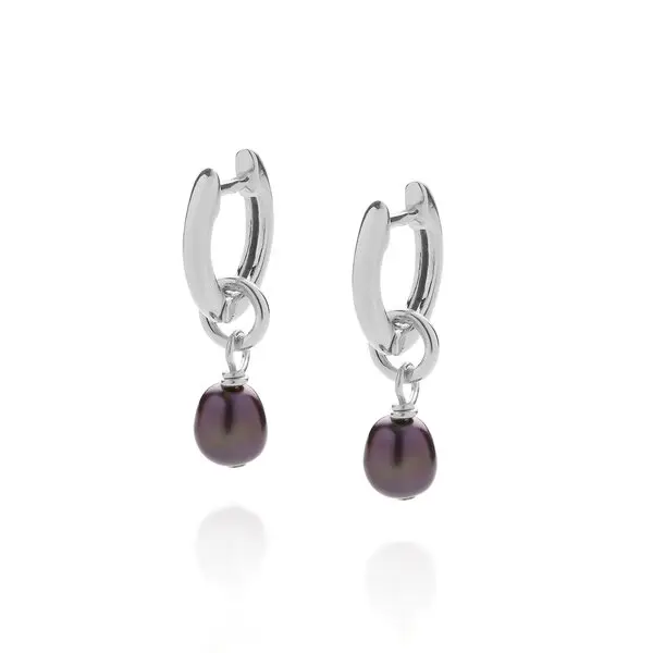 NELLOU JEWELLERY Blue / Grey Micro Peacock Pearl Hoop Earrings Sterling Silver - Blue/grey