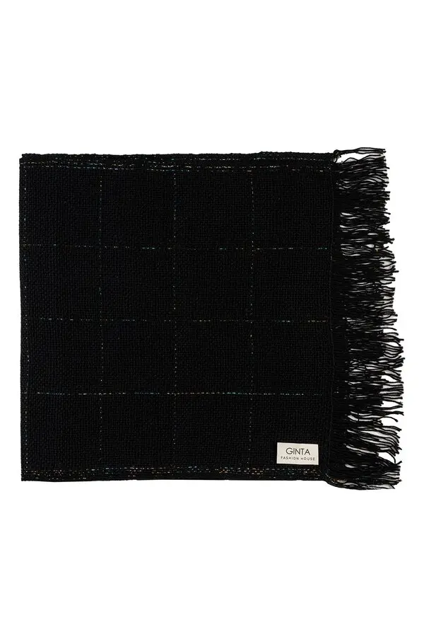 GINTA Fringed Scarf With Windowpane Checks - Black