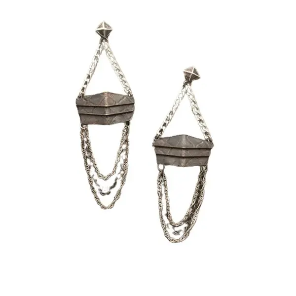 ZULA JEWELRY + DESIGN Brown / Silver Shield Bravery Chandelier Earrings - Brown/silver