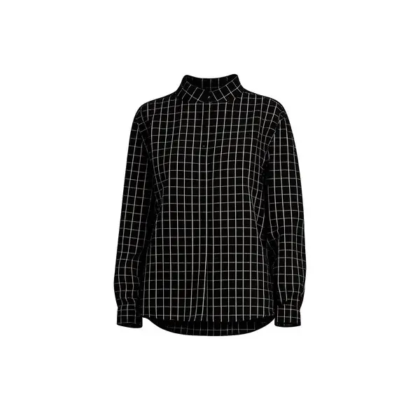 TANTRA SPAIN SL Checkered Shirt With Mandarin Collar And Embroidery On The Shoulder And Back - Black