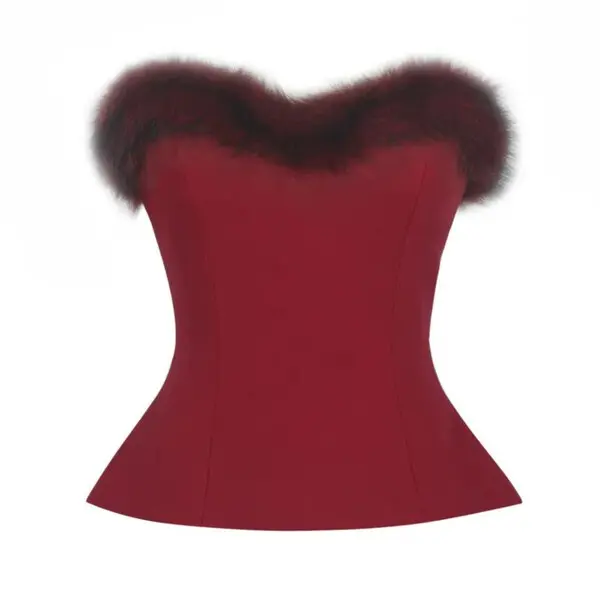 MISS CIRCLE NEW YORK Ivette Crimson Fur-trimmed Peplum Top - Red
