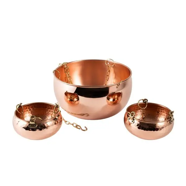 ANATOLIACRAFT Copper Hanging Planter Set Of Three With Brass Chains - Brown
