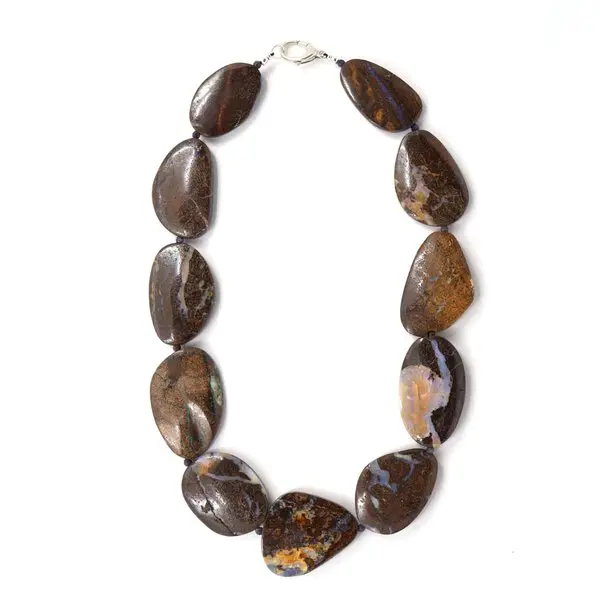 Shar Oke Brown / Silver Boulder Opal & Blue Sapphire Necklace