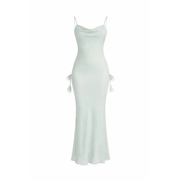 ICON LEVA Lyra Chiffon Open Back Dress With Petal Cascade Sage - Green