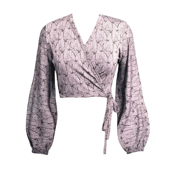 FROCK TALES Kenza Wrap Top In Wings And Black Print - Pink