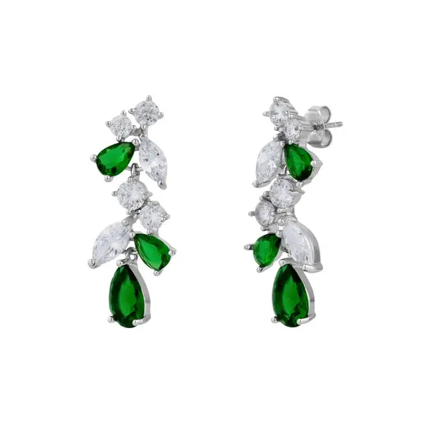 SPERO LONDON Green / Silver Fancy Green Drop Tree Branch Earring - Green/silver
