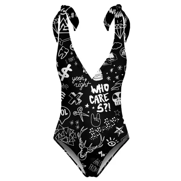 ALOHA FROM DEER Doodle One Piece Swimsuit - Black