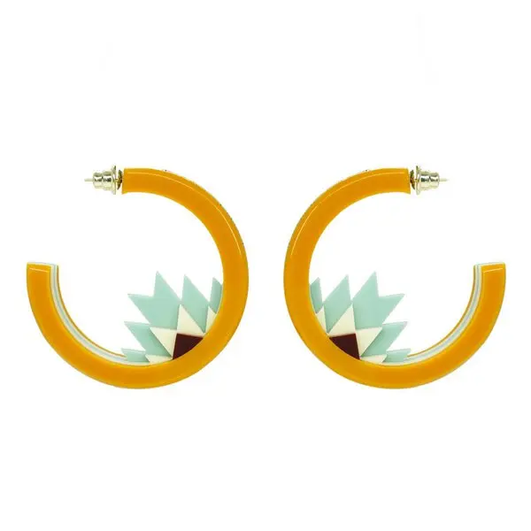 GISSA BICALHO Handmade Acrylic Earring Hoops Kuntur Mustard - Yellow