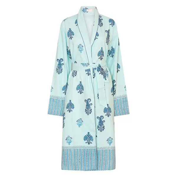 NOLOGO-CHIC Botanical Shawl Robe Cotton Cambric Persian - Blue