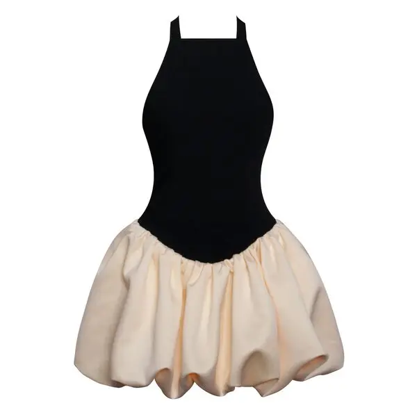 MISS CIRCLE NEW YORK Neutrals Yaira Backless Drop Waist Mini Bubble Dress - Black