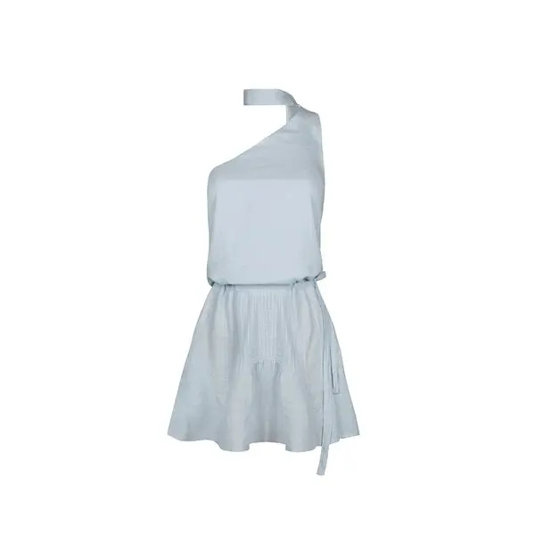 ANEMOIA Azurée Baby Linen One Shoulder Mini Dress - Blue