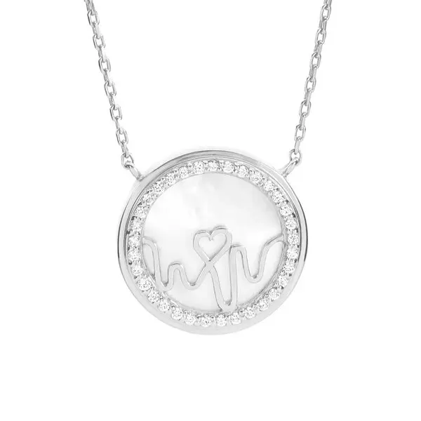 BLOOMTINE | EARTH ANGEL HQ Loves Frequency™ Sterling & Mother Of Pearl Heart Necklace - Silver