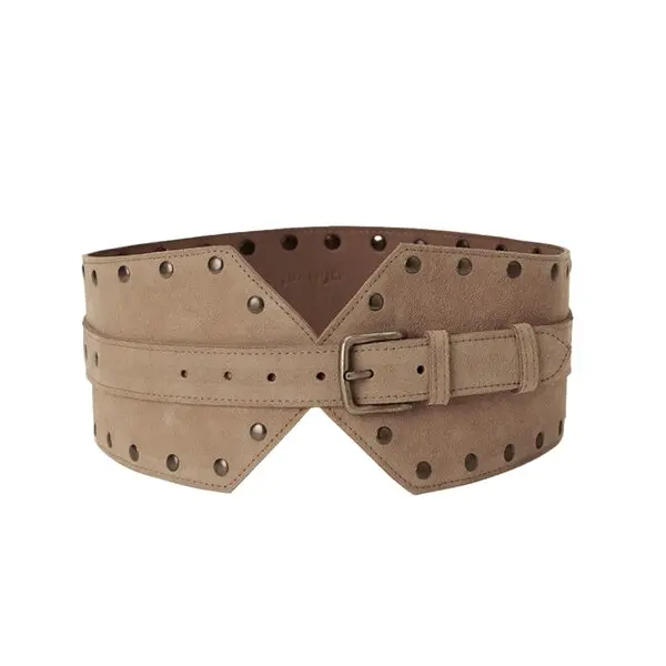 JUAN-JO Neutrals Suede Wide Belt With Studs - Beige