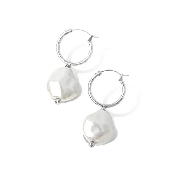 FV JEWELLERY Steel Me Baroque Pearl Hoop Earrings - Silver
