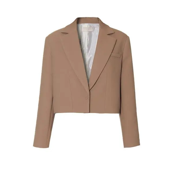 AGGI BY HALEWSKI Neutrals Amanda Classic Short Single Breasted Blazer - Beige