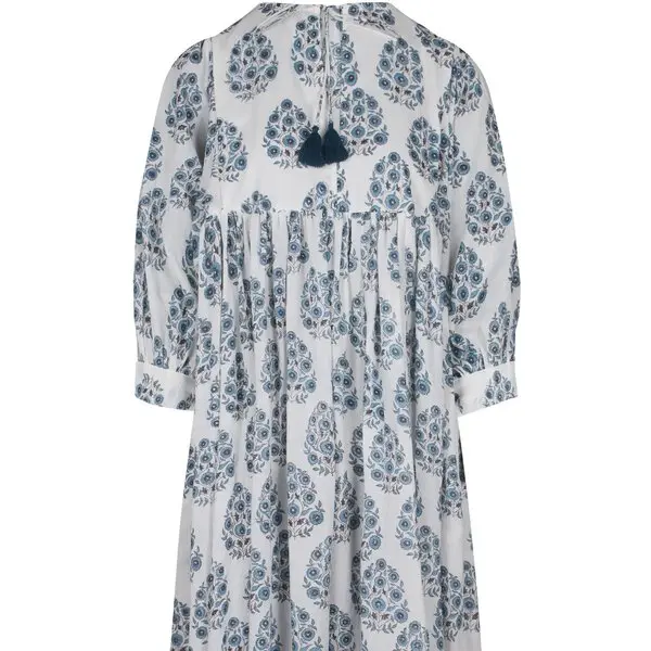 LA MANDARINE Block Printed Cotton Summer Dress With Pockets, Valerie Midi Dress - White