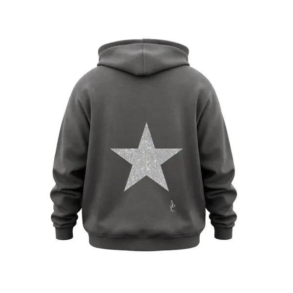AURA & CO Silver / Grey Stockholm Gray Glitter Star Hoodie - Silver/grey