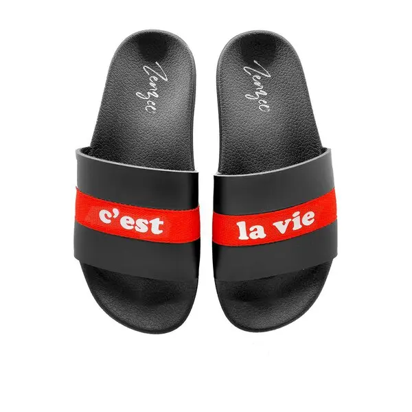 ZENZEE Black / White / Red Cest La Vie Slide Sandals - Black/white/red