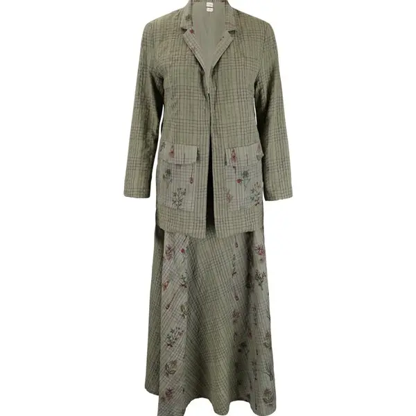 EM & SHI Olive Blazer Skirt Set - Green