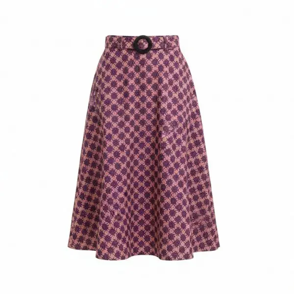 IN OUR NAME Kipipiri Printed Coral Midi Skirt With Beaded Buckle - Orange