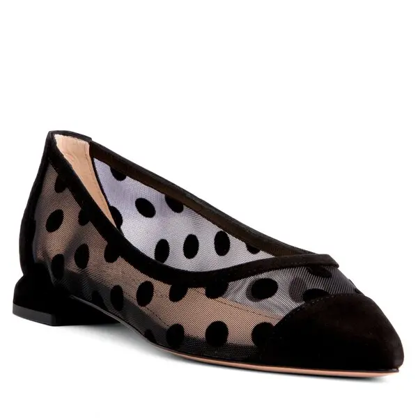 BEAUTIISOLES BY ROBYN SHREIBER Blake Polka Dots Mesh Work Valentine Evening Comfortable Sexy Flat Ballerina - Black