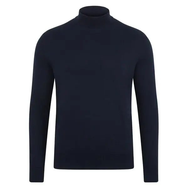 PAUL JAMES KNITWEAR Ultra Fine Cotton Spencer Mock Turtle Neck Jumper Navy - Blue