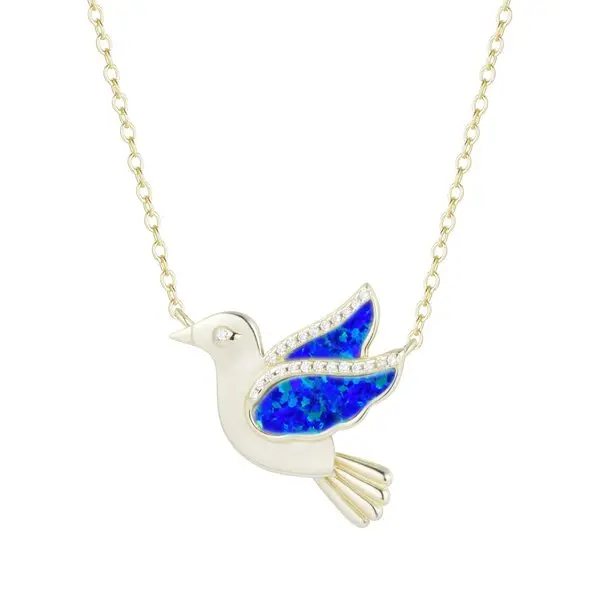 KAMARIA Opal Dove Bird Necklace With Crystals Indigo - Black