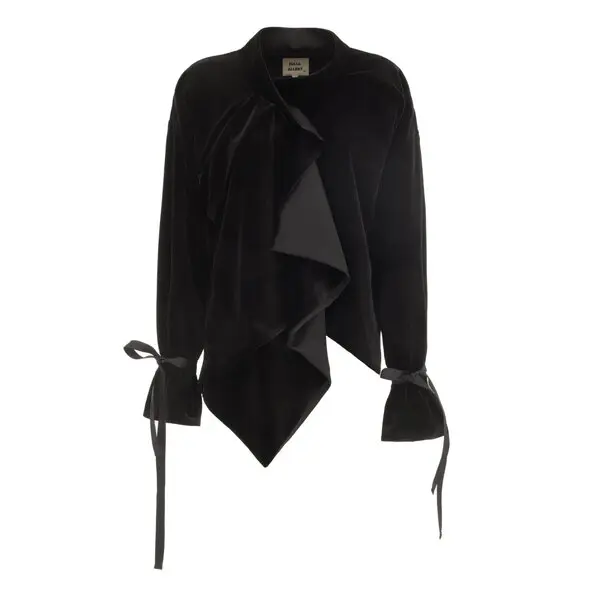 JULIA ALLERT Evening Velvet Wrap Jacket With Silk Lining - Black