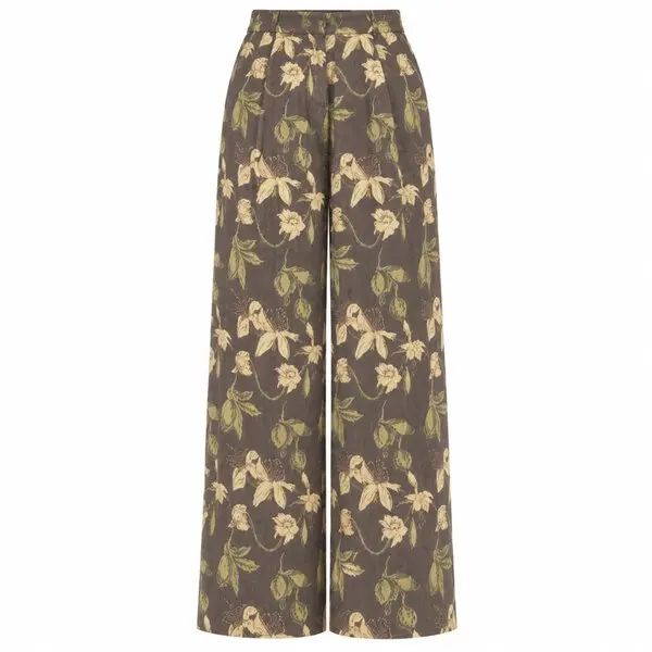 MANUELA CABRALES Curuba Wide Leg Floral Trousers - Brown