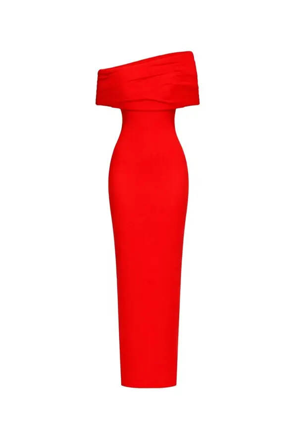 NOCTURNE Asymmetric Strapless Maxi Dress