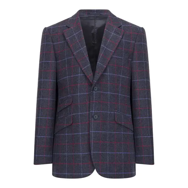TRIONA Navy & Red Windowpane Merino And Cashmere James Classic Tweed Jacket - Blue