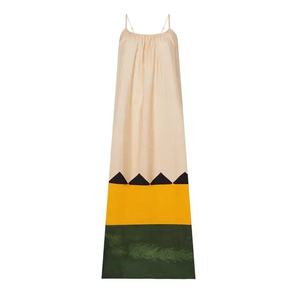 DHARA SHETH, DUBAI Spaghetti Strap Cotton Maxi Dress - Green/yellow