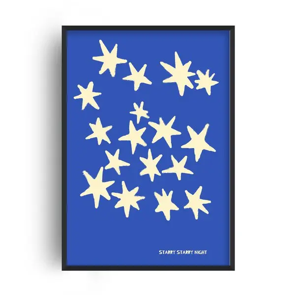 FANCLUB Blue / Yellow Starry Starry Night Bedroom Retro Music Art Print Large A2 - Blue/yellow