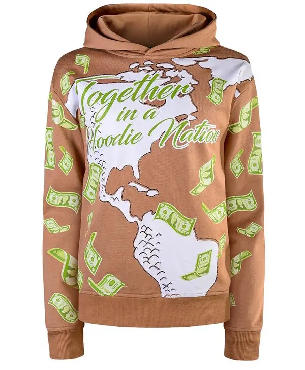 MIRACLES MANIFESTER Manifestation Embroidered Hoodie With Rhinestone Design - Brown