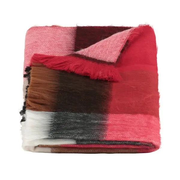 ALPACA LOCA Red / Black / Neutrals Scarf, Shawl Blocked Red Black & Naturals Alpaca Wool - Red/black