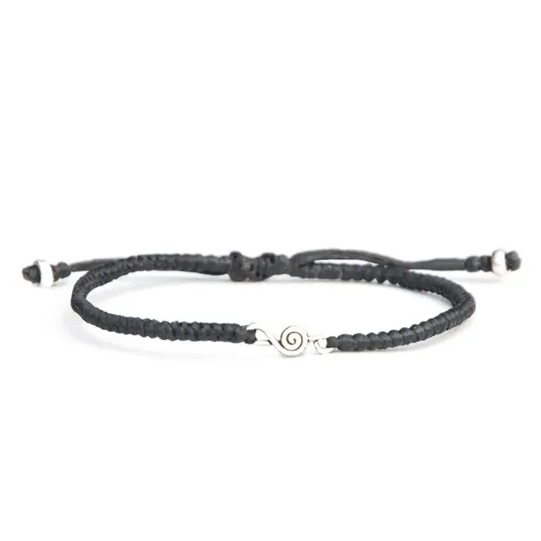 HARBOUR UK Treble Clef Bracelet For Handmade Rope & Sterling Silver Melody - Black