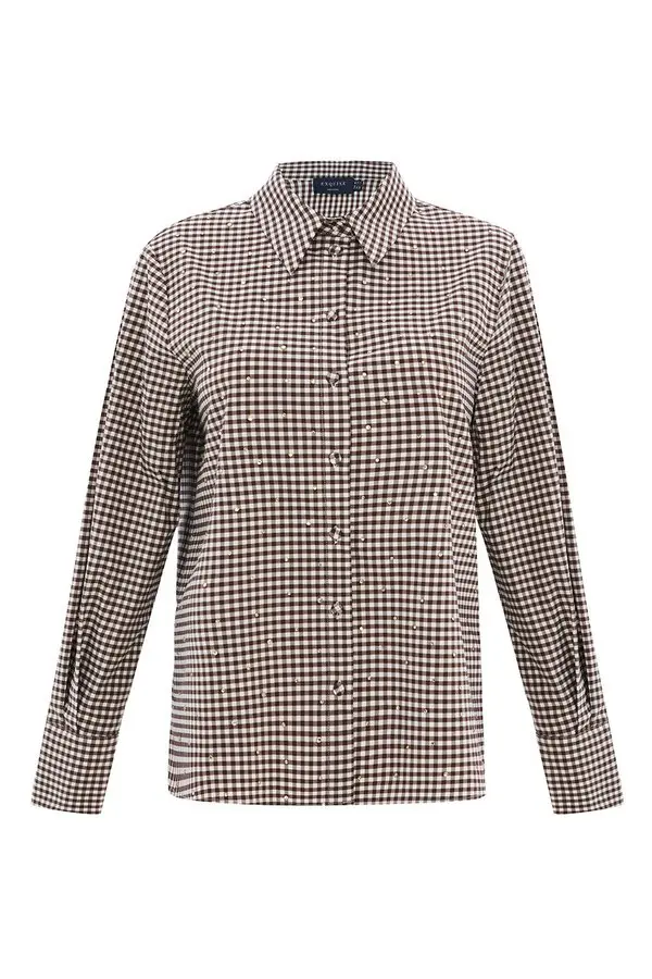 EXQUISE Neutrals/ Jamie Plaid Shirt Ecru - Brown