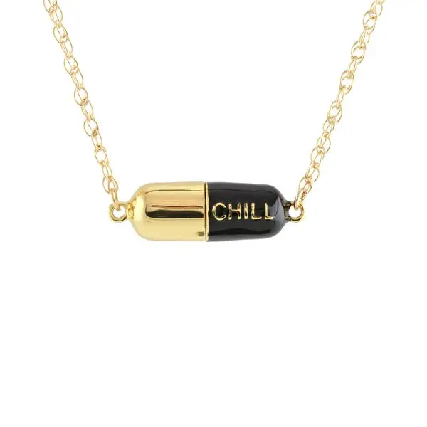 Kris Nations Big Chill Pill Chain Necklace & Gold Filled - Black