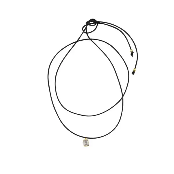 LINYA JEWELLERY Leather Rope White Crystal Stone Necklace Choker - Black