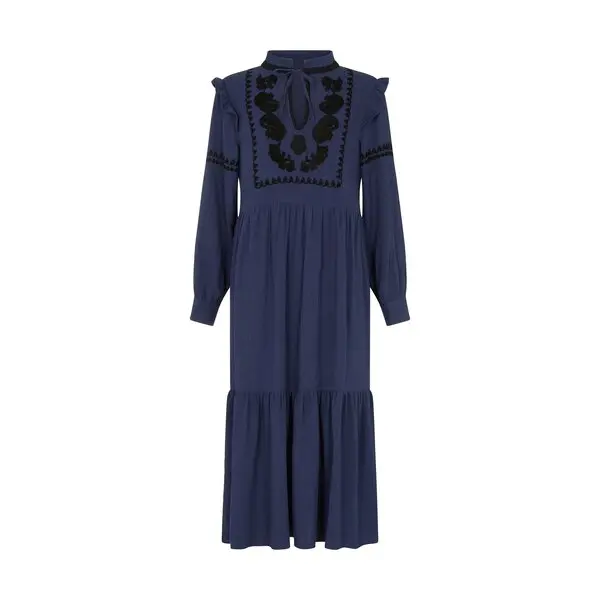 RAFFYA Lulu Embroidered Maxi Dress In Navy - Blue