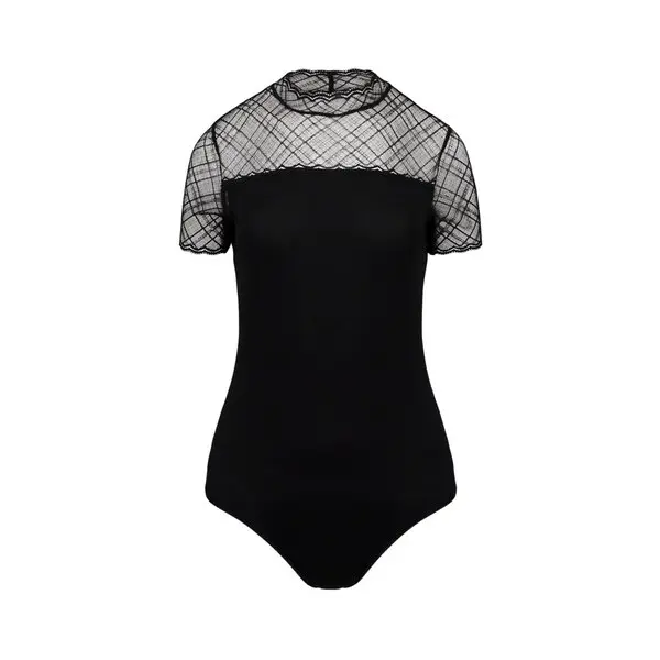OH!ZUZA NIGHT&DAY Bodysuit With Lace Collar - Black