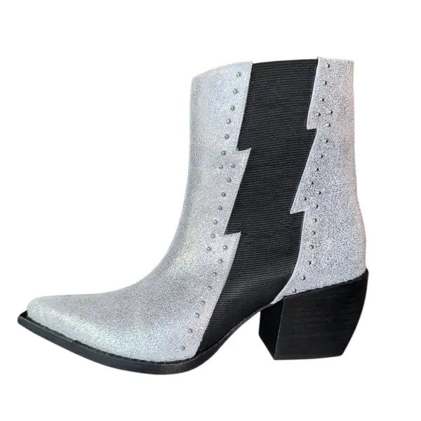 ANY OLD IRON Black / Silver The Silver Lightning Bolt Leather Boots - Black/silver