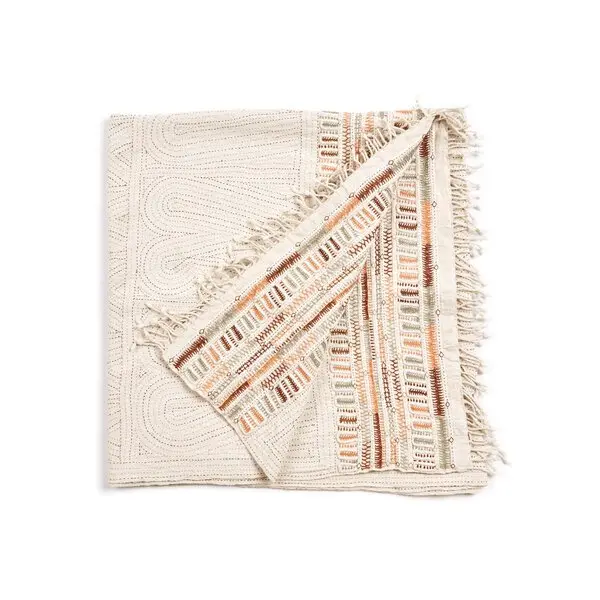 STUDIO VARIOUSLY Unah Coral Hand Embroidered Handwoven Cotton Artisan Throw Multicolour - Orange