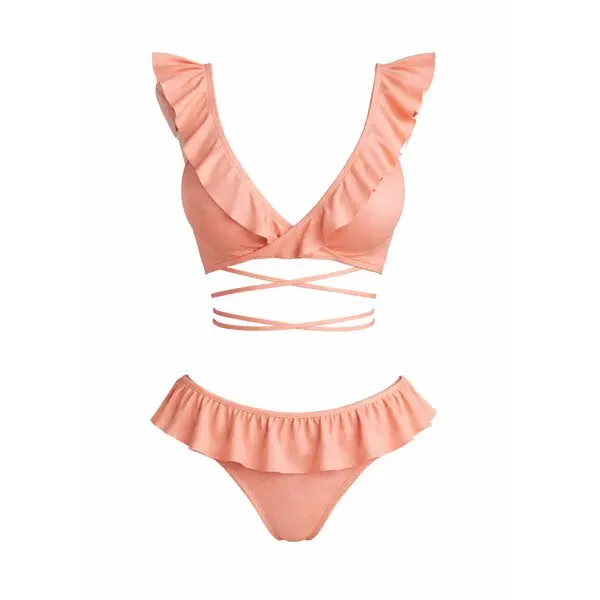 PAOLA AMADOR Ruffle Wrap Bikini Set – Peach - Orange