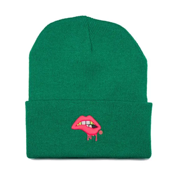 C.A.N.V.A.S Lips Beanie / Neon Pink Lips - Green