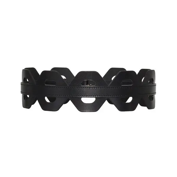 HAUTE CUIR Hexagonal Cutout Leather Belt - Black