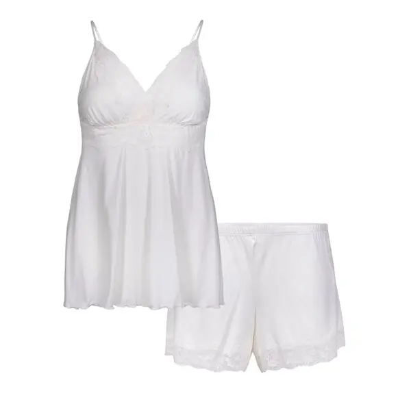 OH!ZUZA NIGHT&DAY Cream Lace Pajama Set - White